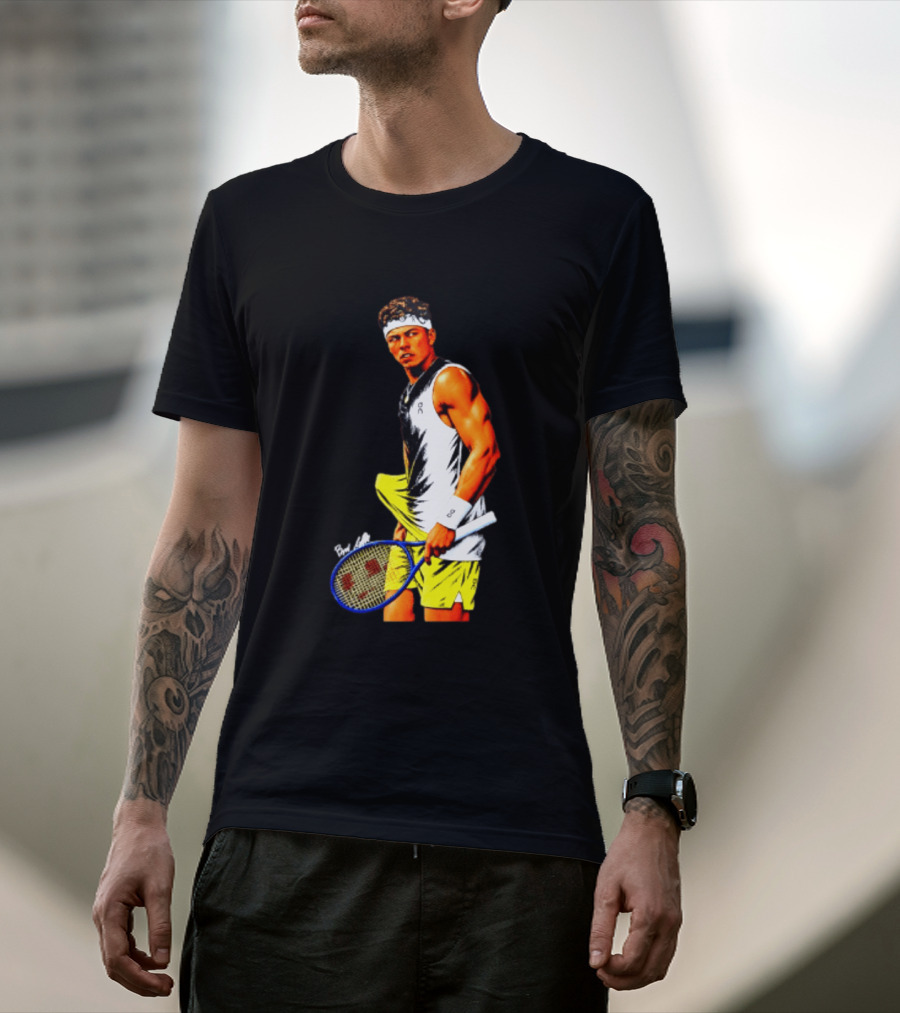 Ben Shelton Tennis Player 2026 Cartoon With Headband And Racket T-Shirt