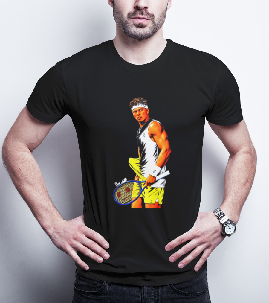 Ben Shelton Tennis Player 2026 Cartoon With Headband And Racket T-Shirt