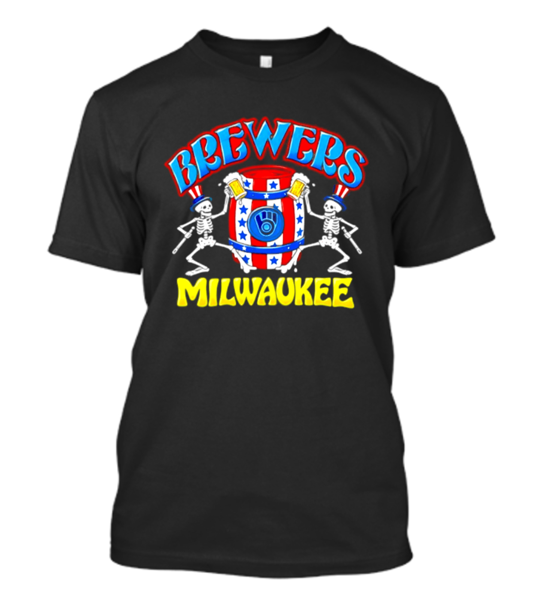 Brewers Milwaukee Skeleton Patriotic Barrel T-Shirt