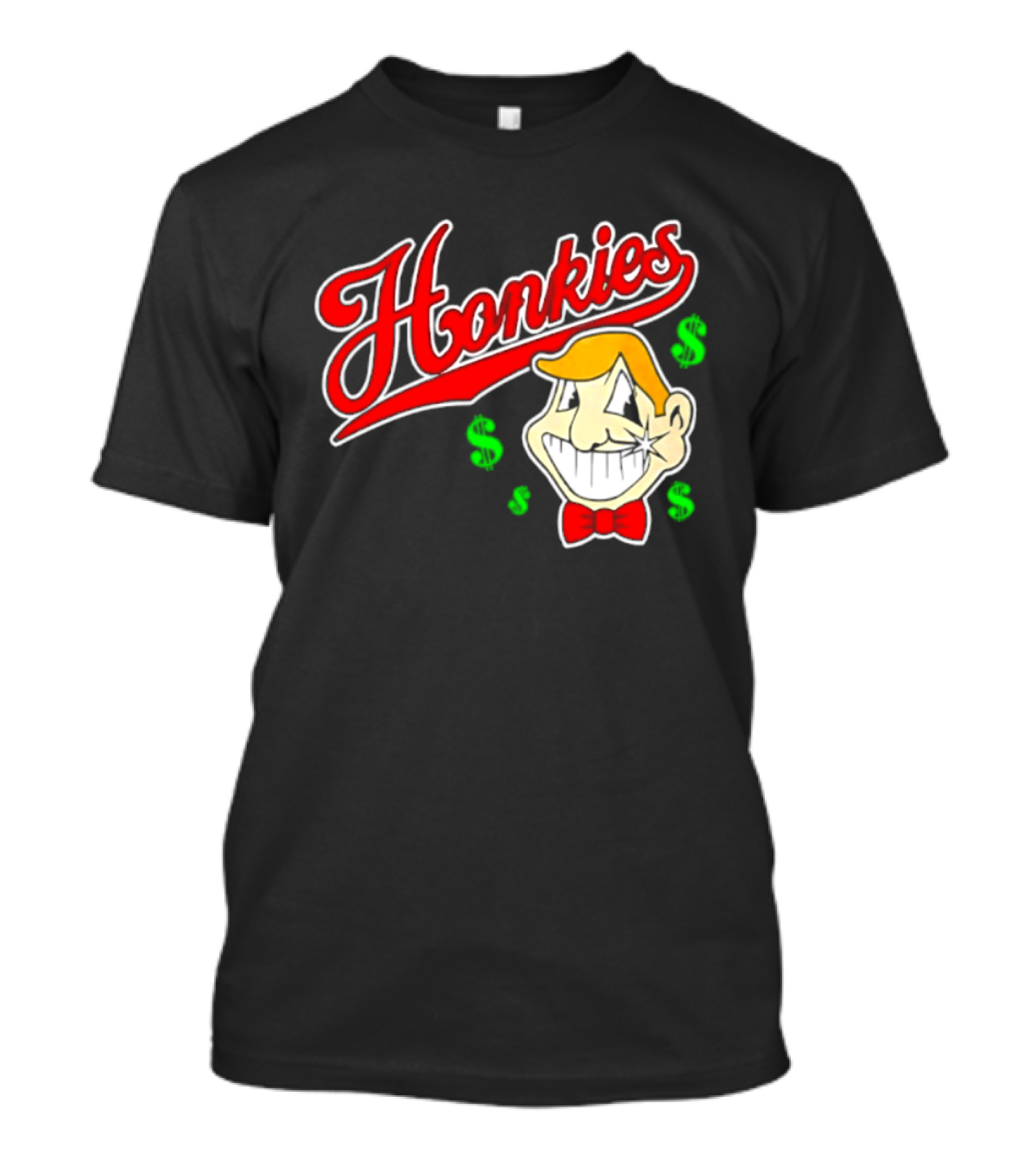 Honkies Red Script Cash Icon With Cartoon Face And Bow Tie T-Shirt