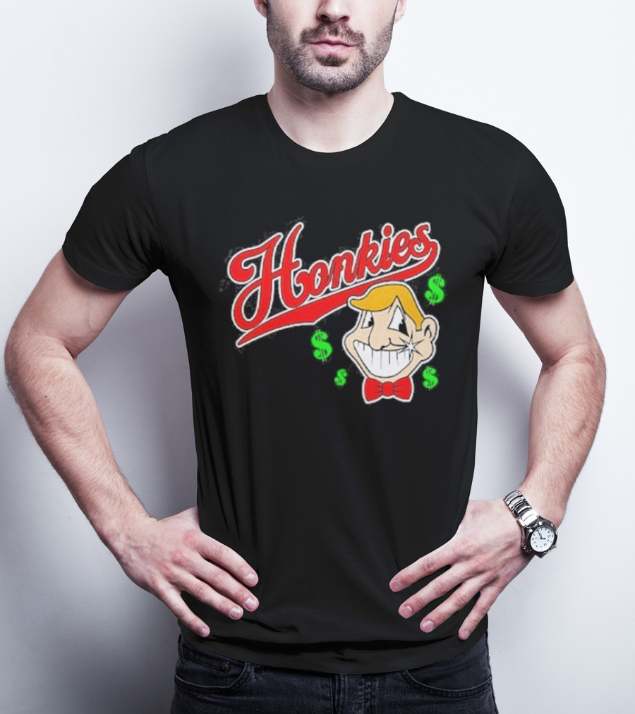 Honkies Red Script With Cartoon Face And Dollar Signs T-Shirt