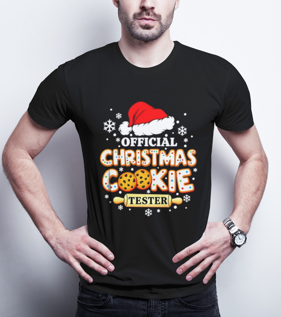 Official Christmas Cookie Tester Santa Hat Snowflakes T-Shirt