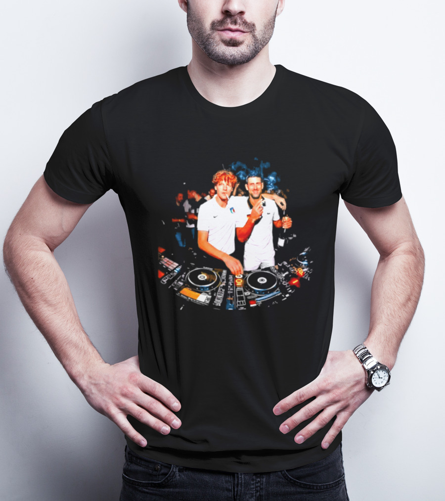 Jannik Sinner Novak Djokovic DJ Party Smoking And Beer 2026 T-Shirt