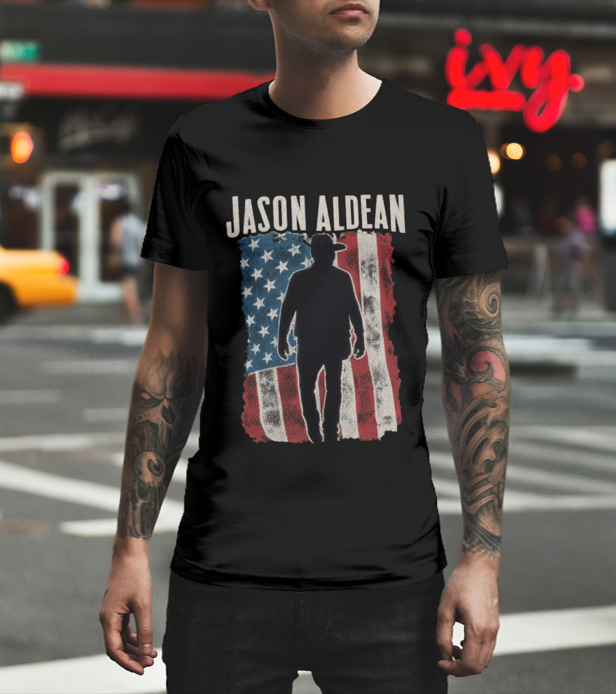 Jason Aldean Tour 2026 American Flag Cowboy T-Shirt