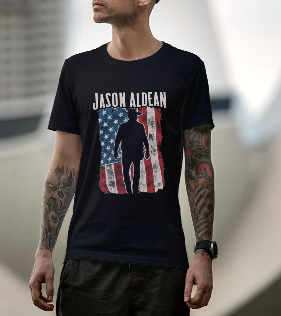 Jason Aldean Tour 2026 American Flag Cowboy T-Shirt