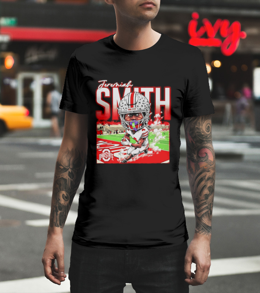 Jeremiah Smith Ohio State Buckeyes NCAA Player Running Caricature T-Shirt