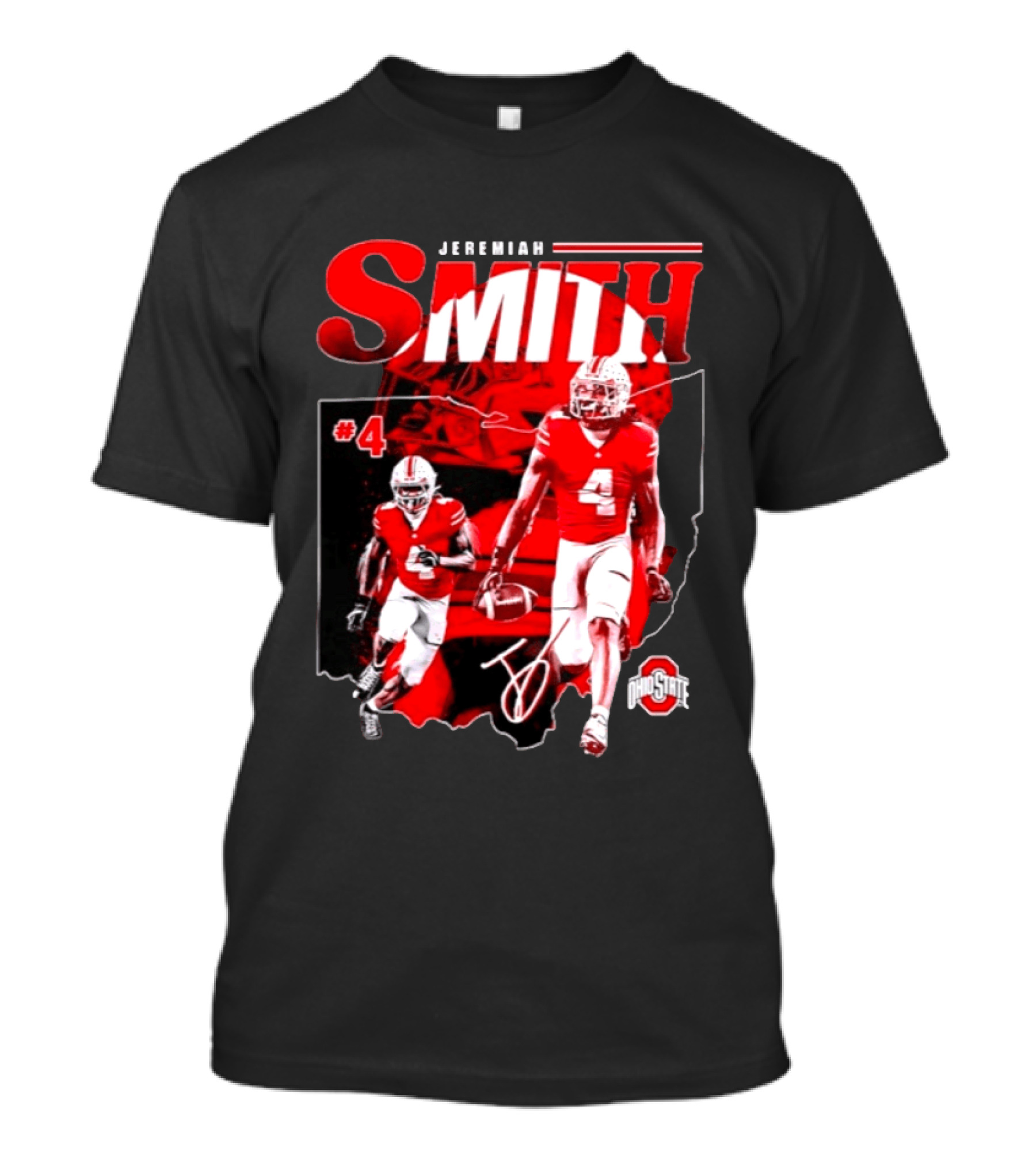 Jeremiah Smith #4 Ohio State Buckeyes Football NCAA Player Ohio Map T-Shirt