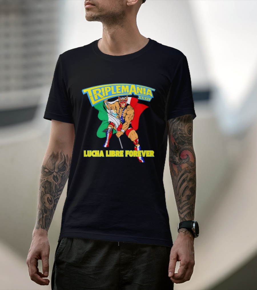 Triplemania XXXIV Lucha Libre Forever Wrestler Mexican Flag T-Shirt