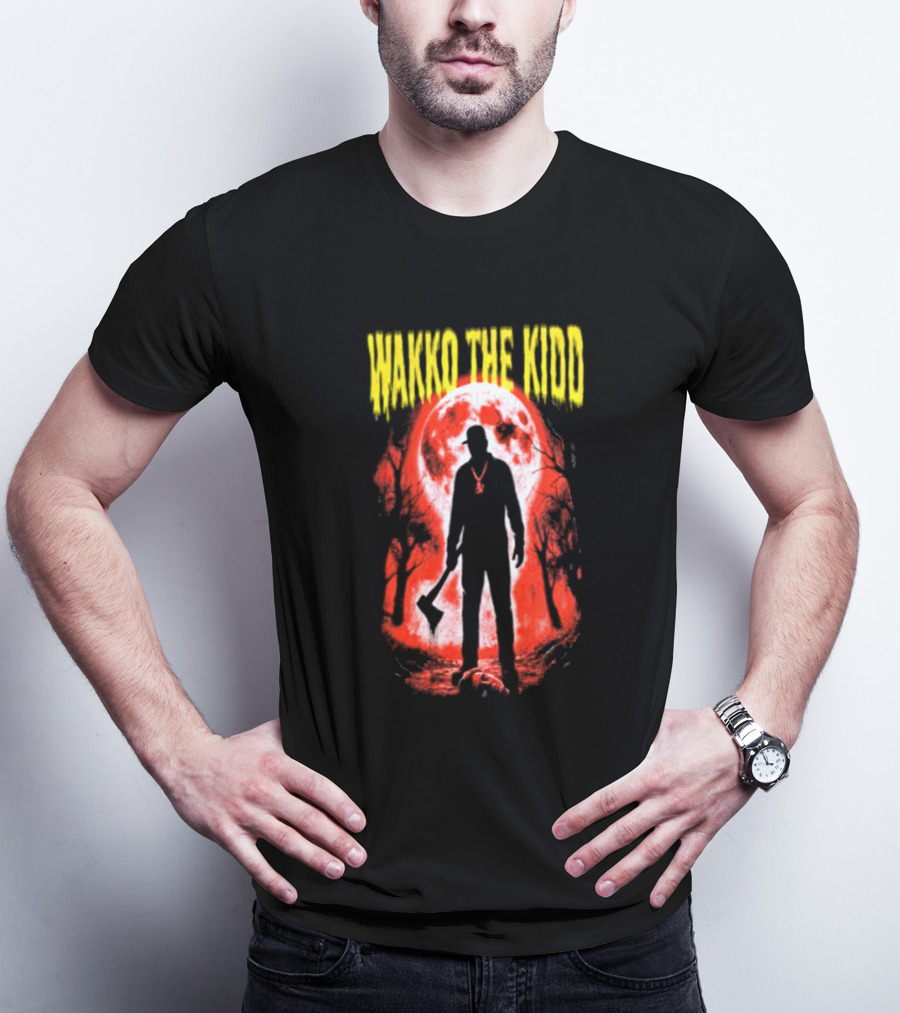 Wakko The Kidd Swing The Hatchet Red Moon Silhouette Charcoal Grey T-Shirt