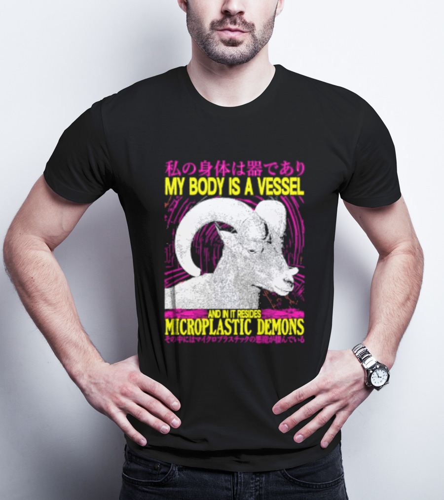 My Body Is A Vessel Microplastic Demons Ram Vintage Japanese Text Aesthetic T-Shirt