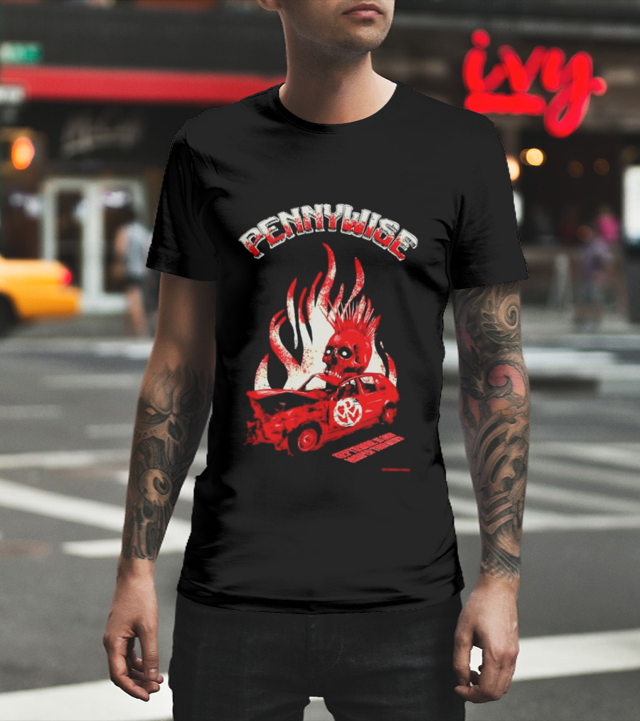 Pennywise Punk Rock Skull Flames Car Warped Tour T-Shirt