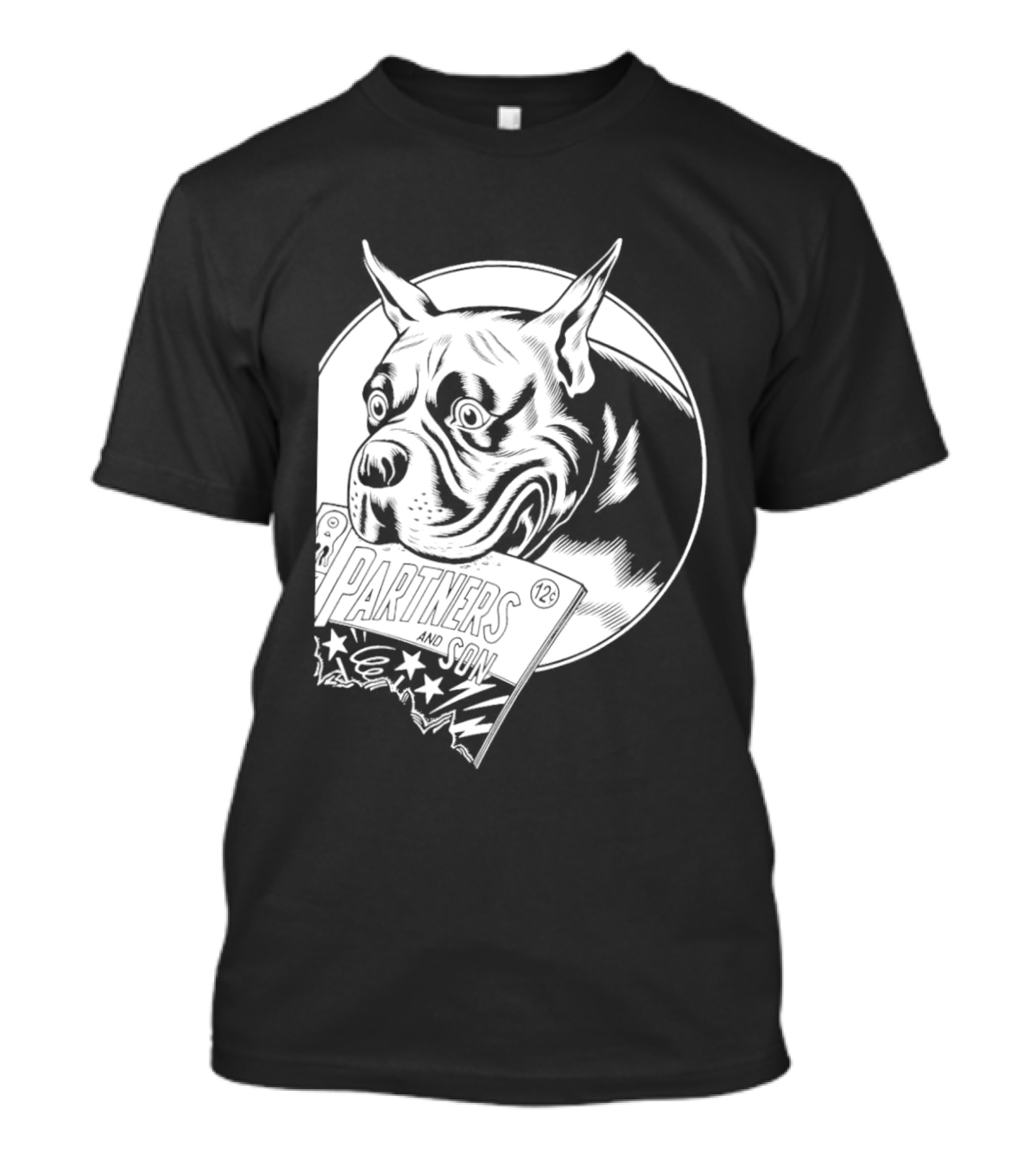 Pitbull Dog Comic Book With Biting Graphic And Stars T-Shirt