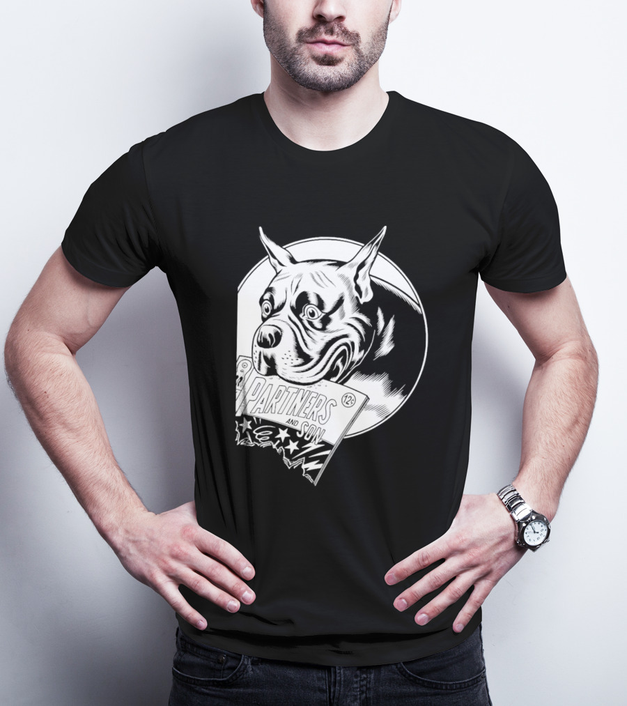 Pitbull Dog Comic Book With Biting Graphic And Stars T-Shirt