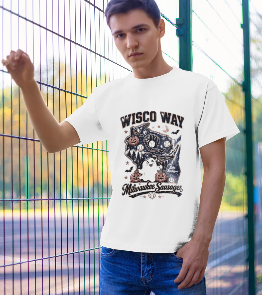 Wisco Way Milwaukee Sausages Halloween Ghosts 2026 T-Shirt