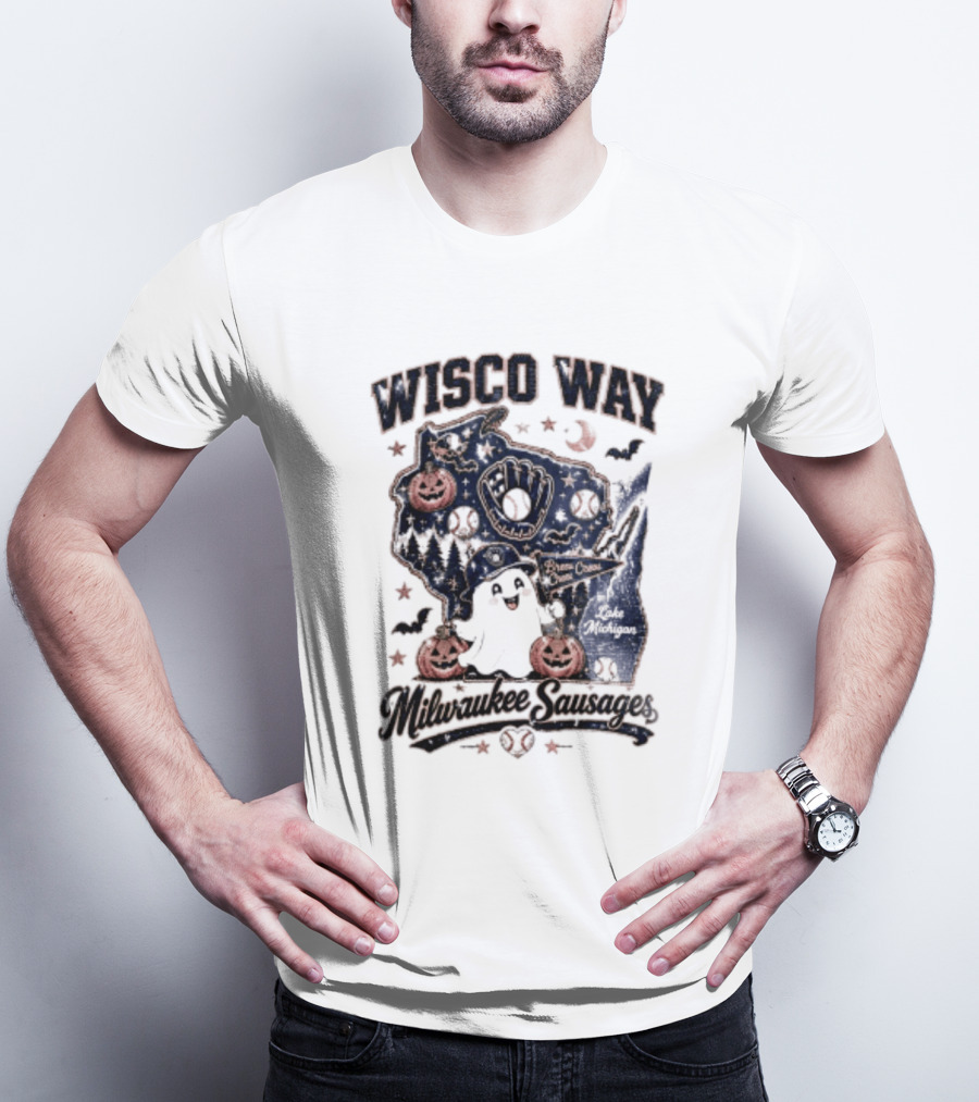Wisco Way Milwaukee Sausages Halloween Ghosts 2026 T-Shirt