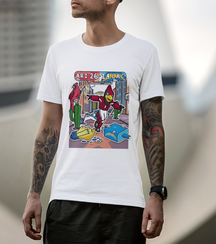 Arizona Cardinals Vs Los Angeles Chargers Corndoggy Sports Doodle Game Day ARI 26 14 LAC T-Shirt
