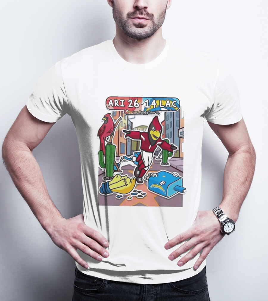 Arizona Cardinals Vs Los Angeles Chargers Corndoggy Sports Doodle Game Day ARI 26 14 LAC T-Shirt