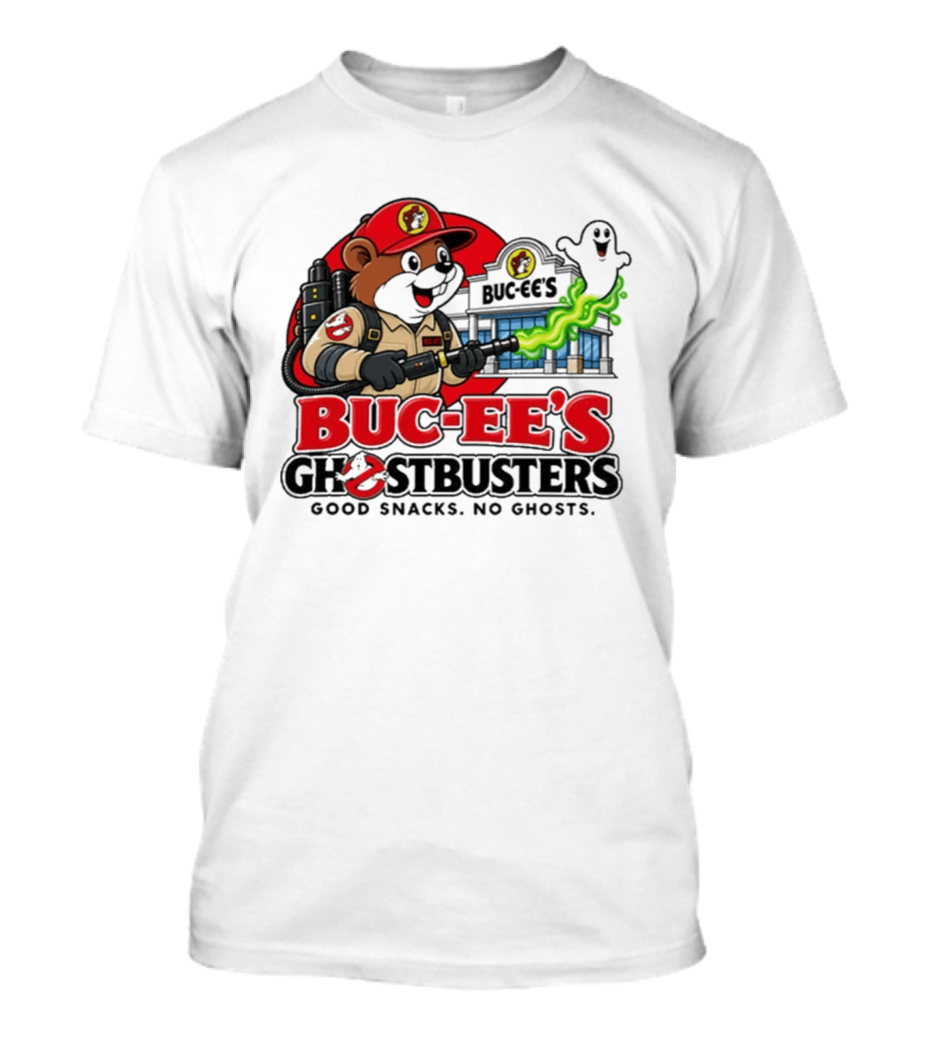 Buc Ee's Ghostbusters Good Snacks No Ghosts Ghostbuster T-Shirt