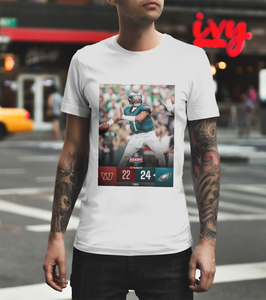 Jalen Hurts NFL Kickoff Philadelphia Eagles Victory 24 22 Final T-Shirt