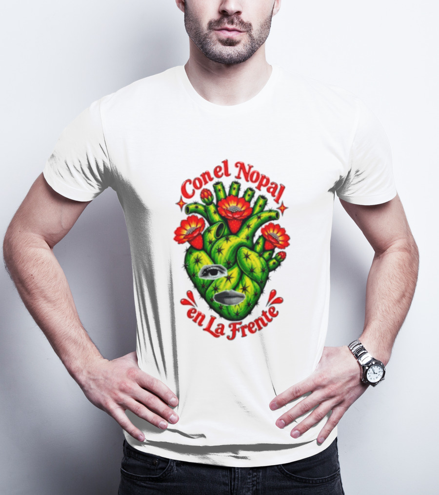 Con El Nopal En La Frente Mexican Culture Cactus Heart T-Shirt