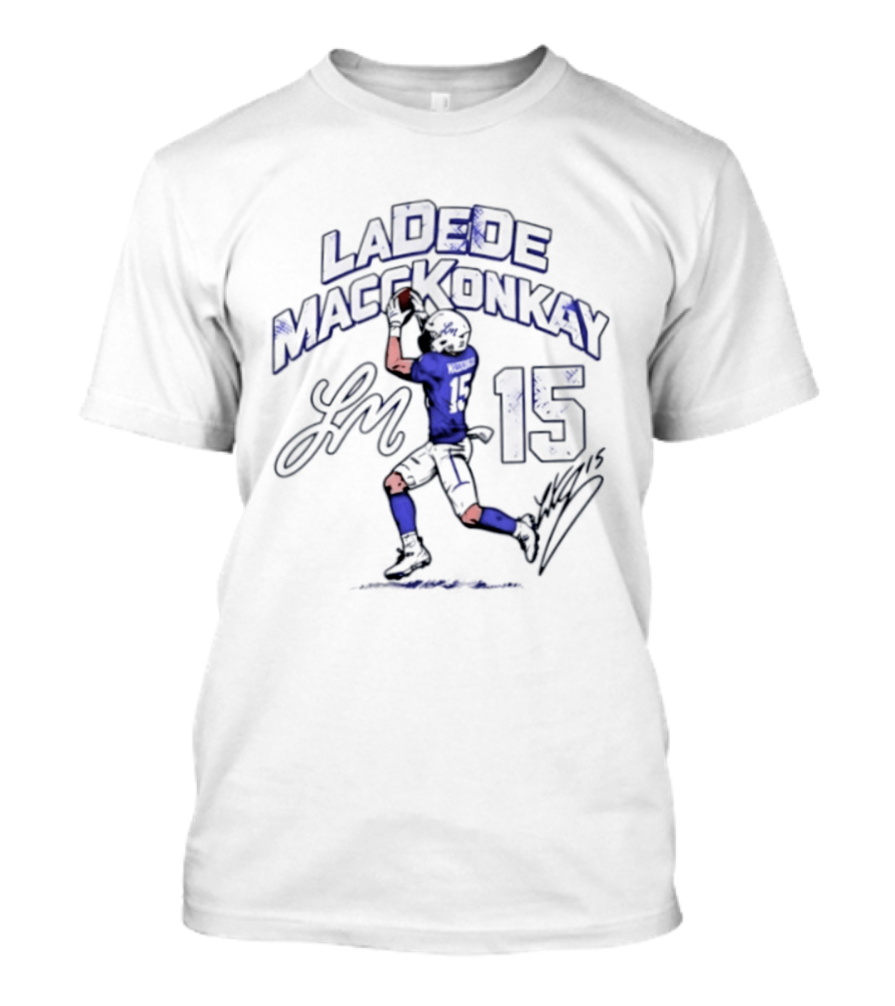 Ladd McConkey 15 Los Angeles Chargers Player Signature And Action Pose T-Shirt