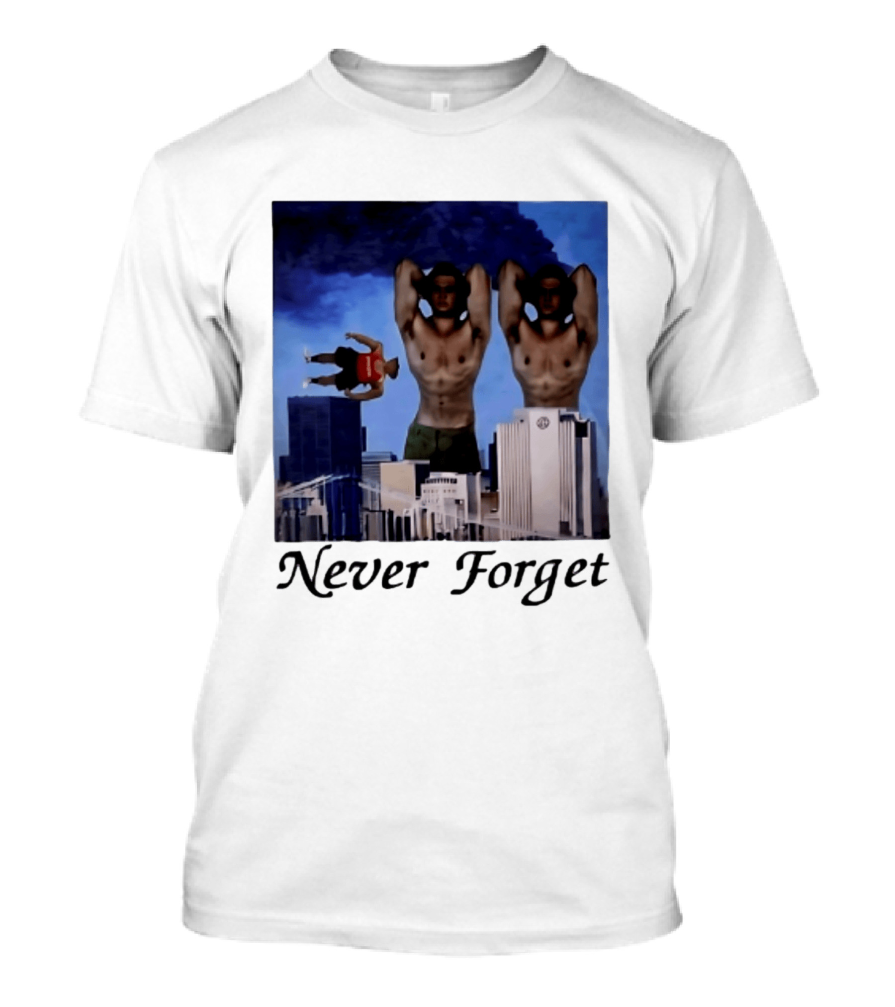 Never Forget 9 11 Internet Meme Edgy Humor Floating Character Twin Towers T-Shirt