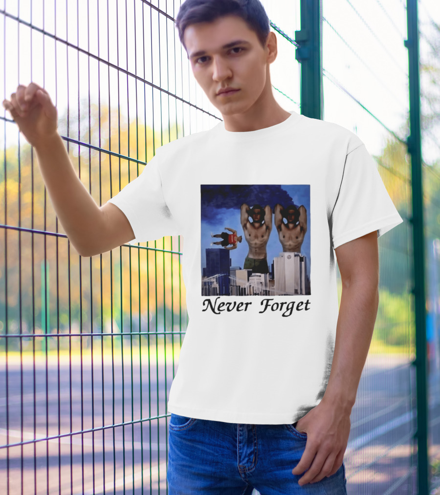 Never Forget 9 11 Internet Meme Edgy Humor Floating Character Twin Towers T-Shirt
