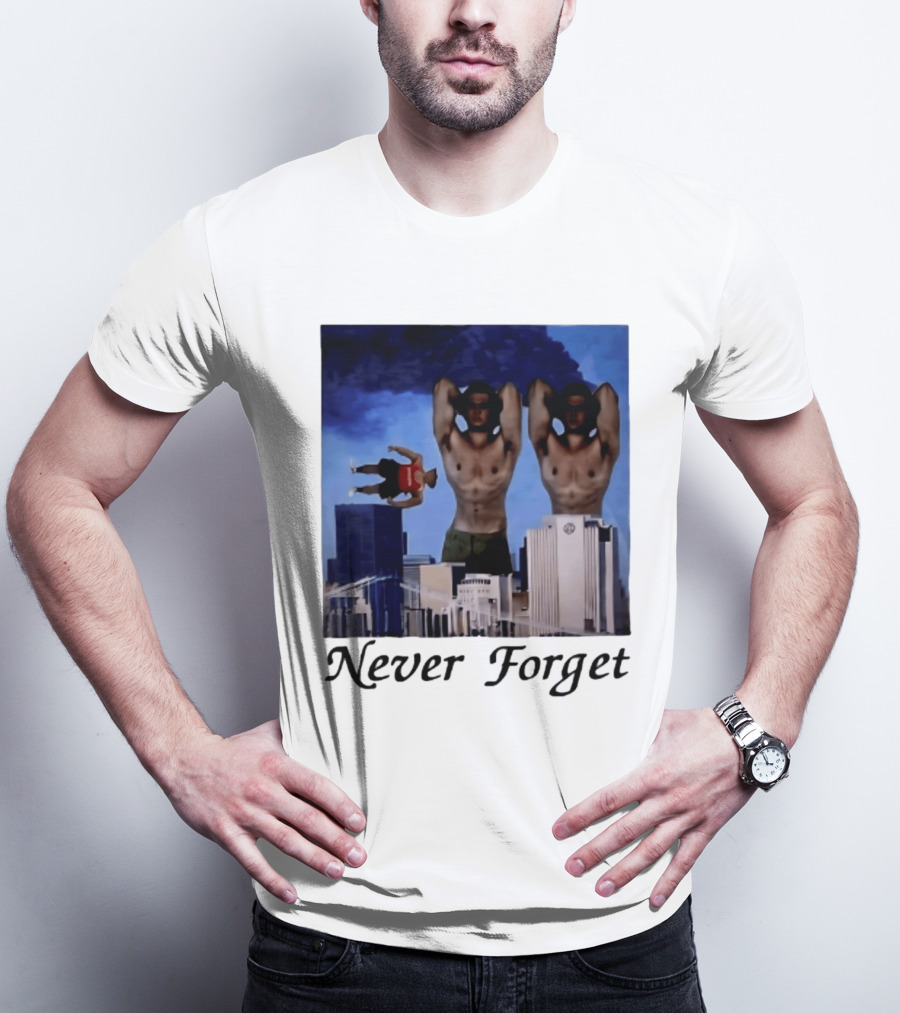 Never Forget 9 11 Internet Meme Edgy Humor Floating Character Twin Towers T-Shirt