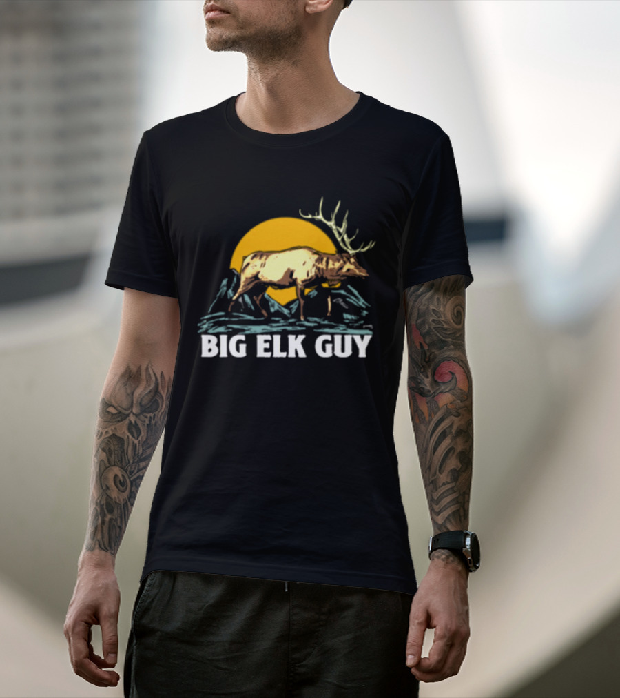 Big Hunting Guy Store Big Elk Guy Hunting Hat Elk Mountain Sun Scene T-Shirt