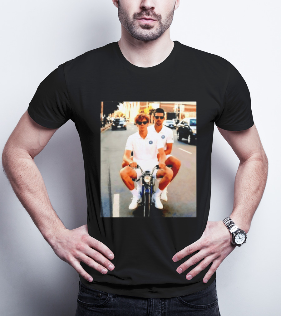 Jannik Sinner Novak Djokovic 2026 Motorcycle Ride Tennis Stars T-Shirt