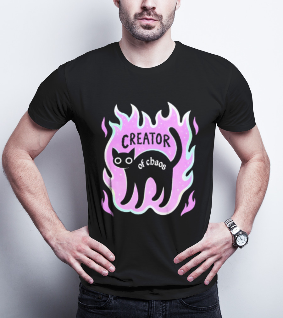 Creator Of Chaos Black Cat Witchy Purple Flame T-Shirt