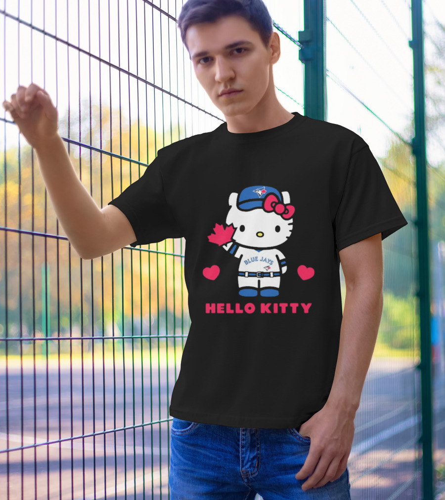 Hello Kitty Blue Jays 2026 With Maple Leaf And Hearts T-Shirt