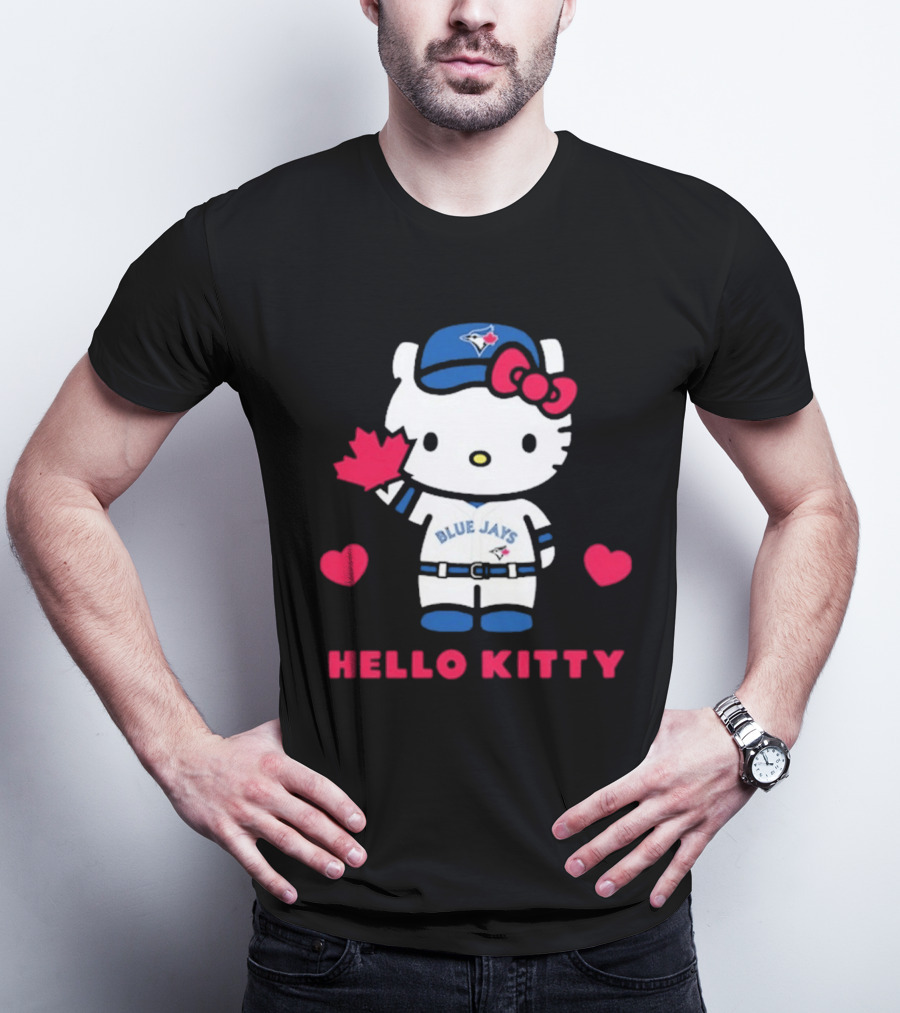 Hello Kitty Blue Jays 2026 With Maple Leaf And Hearts T-Shirt
