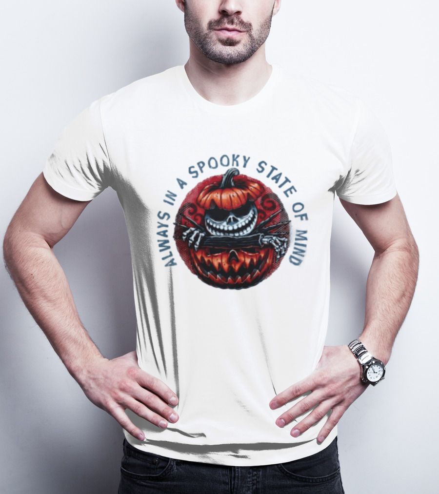Always In A Spooky State Of Mind Halloween Skeleton Inside Pumpkin T-Shirt