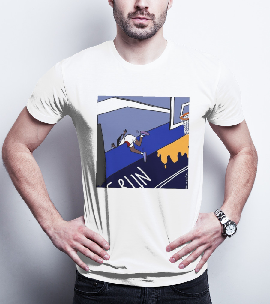 Basketball Player Diving Off Court Cartoon NBA Fan Art By Reuben Armstrong T-Shirt