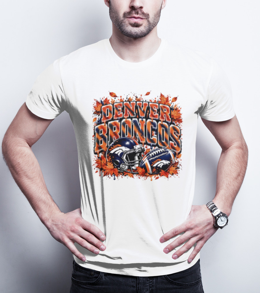 Denver Broncos Football Helmet Autumn Leaves Halloween 2026 T-Shirt