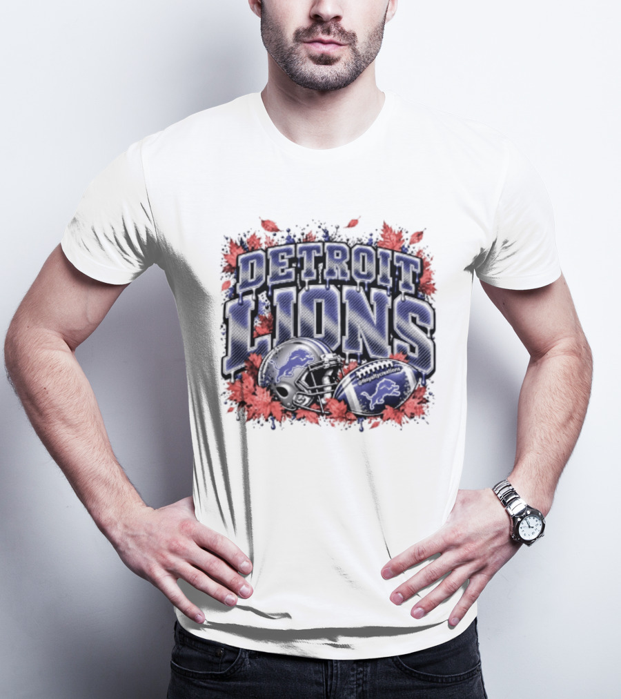 Detroit Lions Football Helmet Autumn Leaves Halloween 2026 T-Shirt
