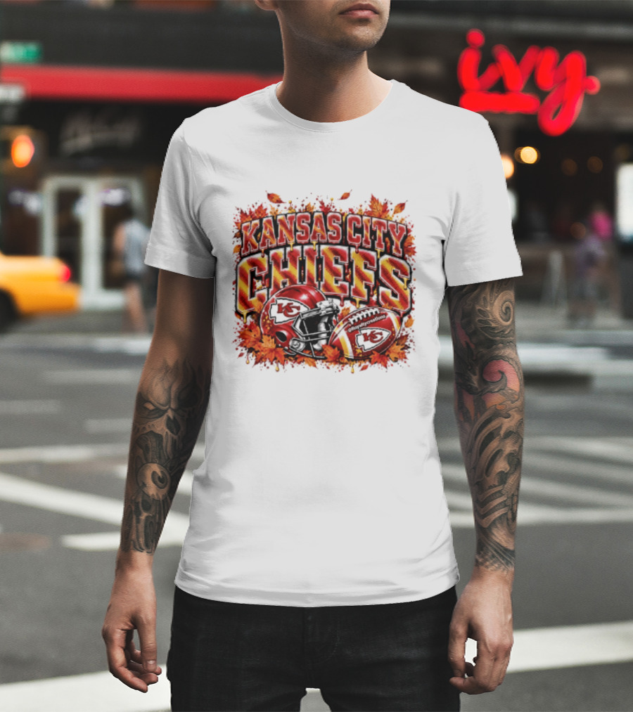 Kansas City Chiefs Football Helmet Autumn Leaves 2026 T-Shirt