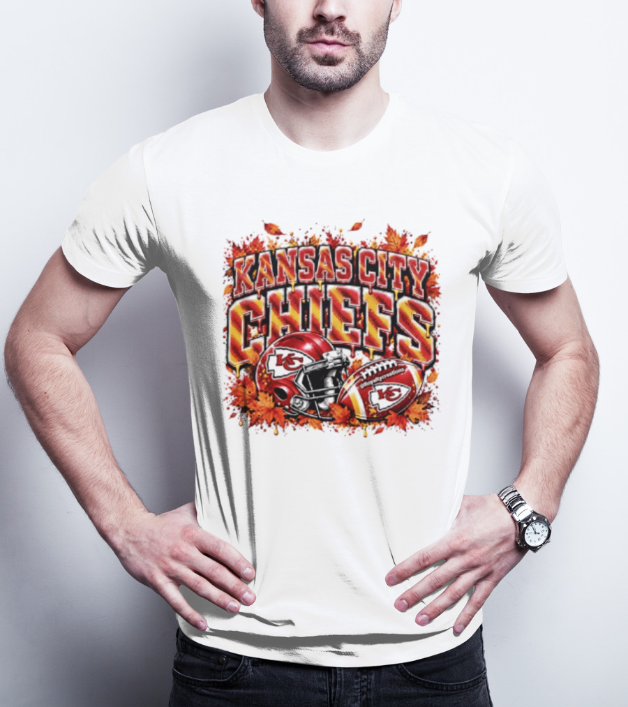 Kansas City Chiefs Football Helmet Autumn Leaves 2026 T-Shirt