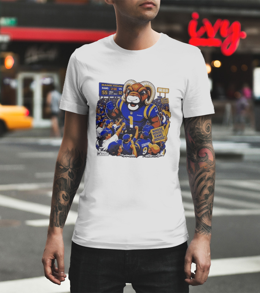 Rams House Rampage Cartoon Scoreboard Los Angeles Whose House T-Shirt