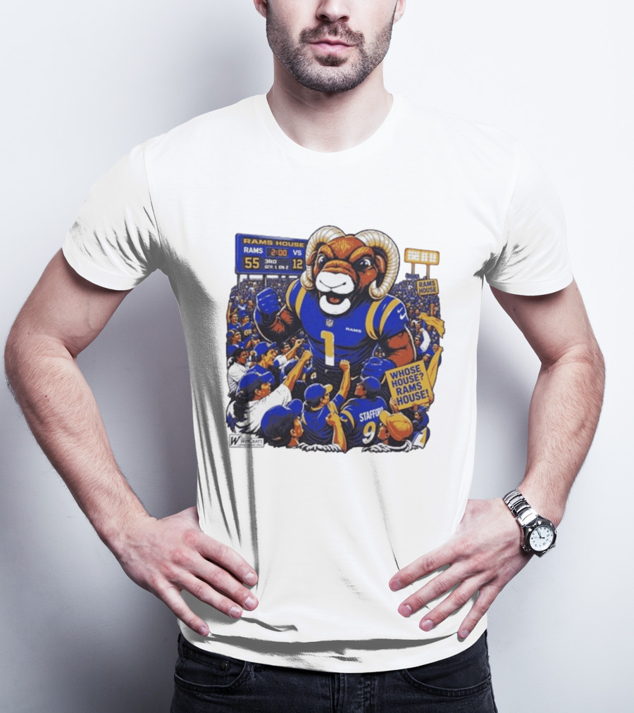 Rams House Rampage Cartoon Scoreboard Los Angeles Whose House T-Shirt
