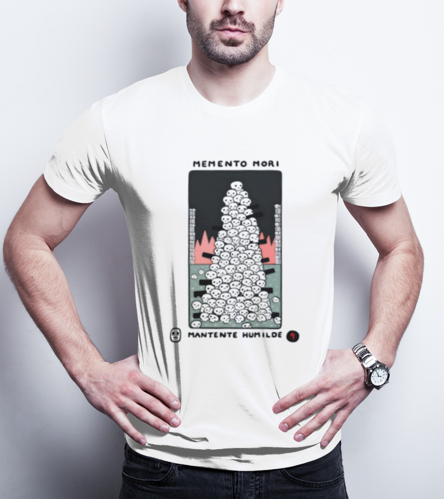 Memento Mori Mantente Humilde Stoicism Skull Pyramid Flames T-Shirt