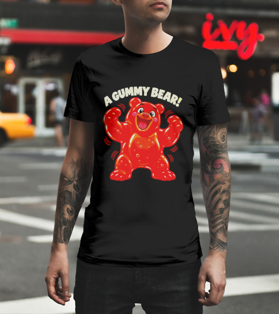 A Gummy Bear Candy Cartoon Enthusiastic Red Bear With Cheery Expression T-Shirt