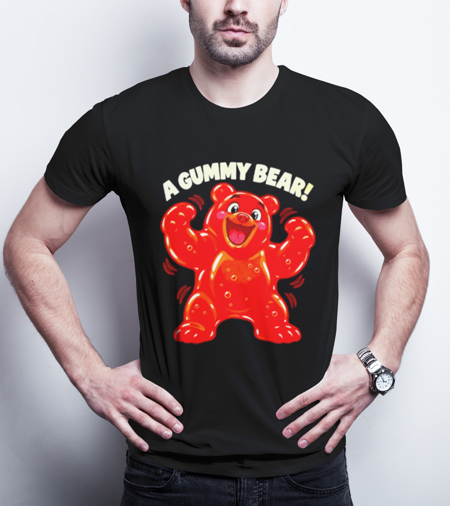 A Gummy Bear Candy Cartoon Enthusiastic Red Bear With Cheery Expression T-Shirt