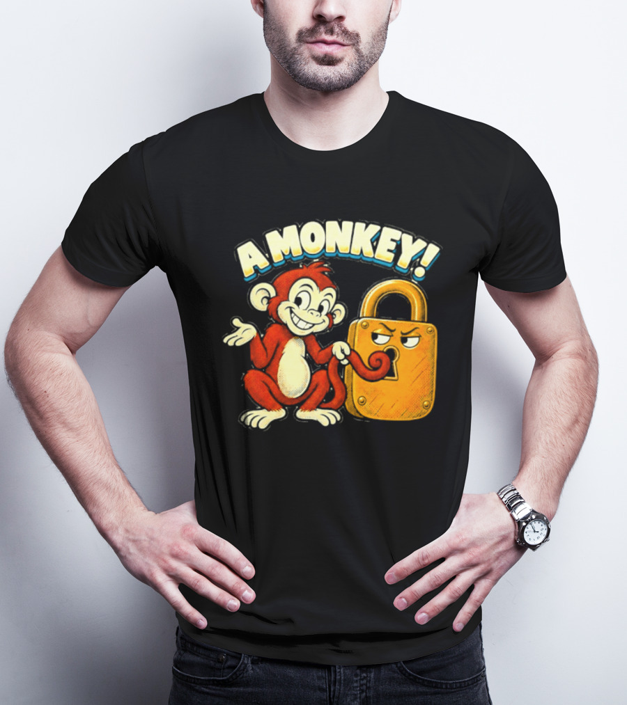A Monkey And Padlock Playful Cartoon T-Shirt