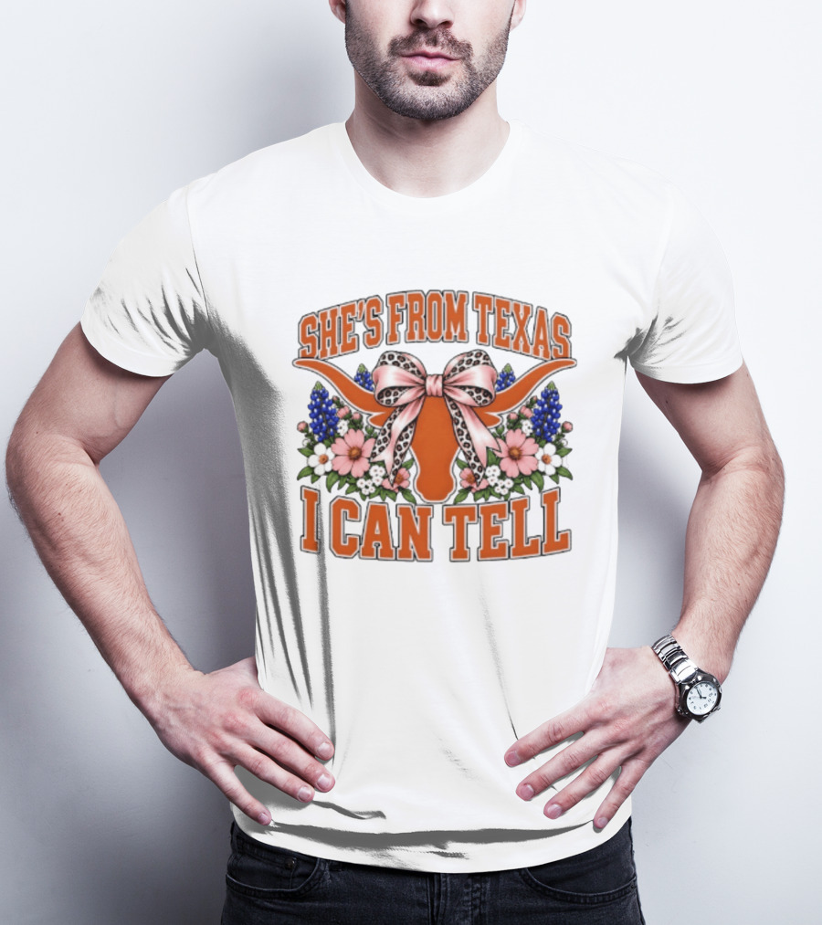 She's From Texas I Can Tell Longhorn Floral Bow T-Shirt