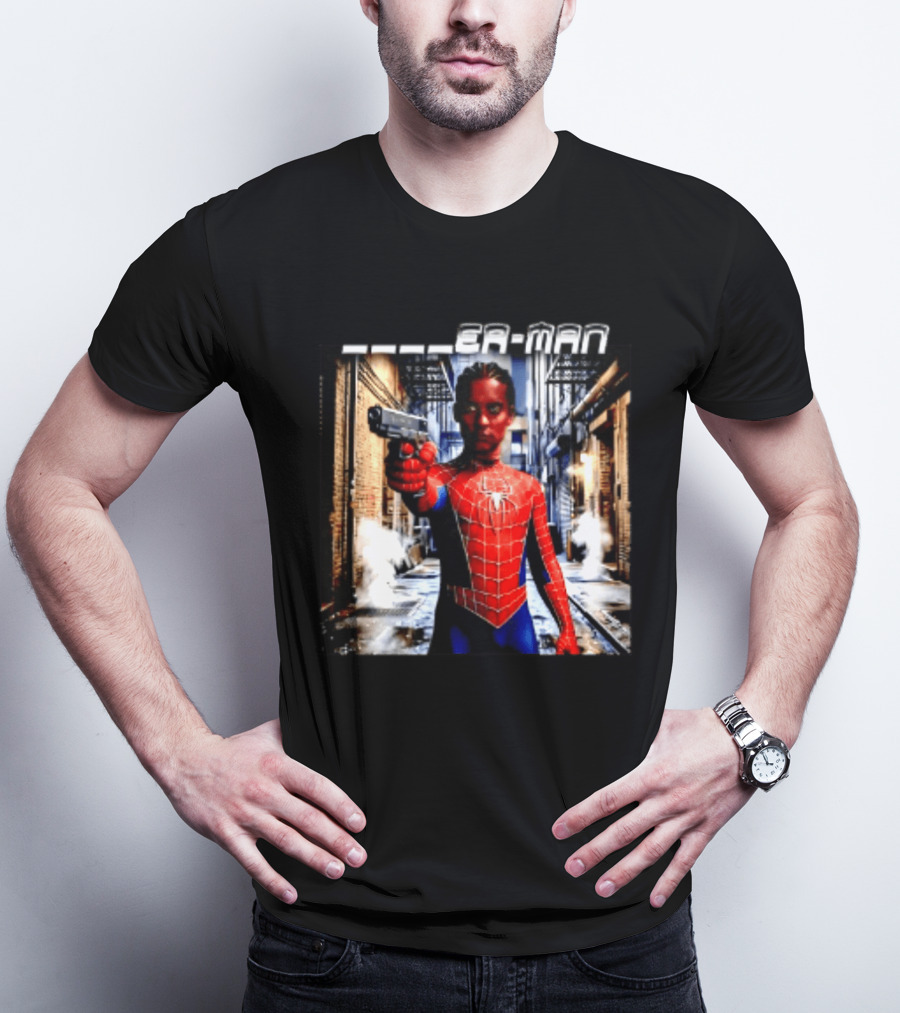 Tobey Maguire Spider Man Marvel Superhero Meme Gun Alley Scene T-Shirt