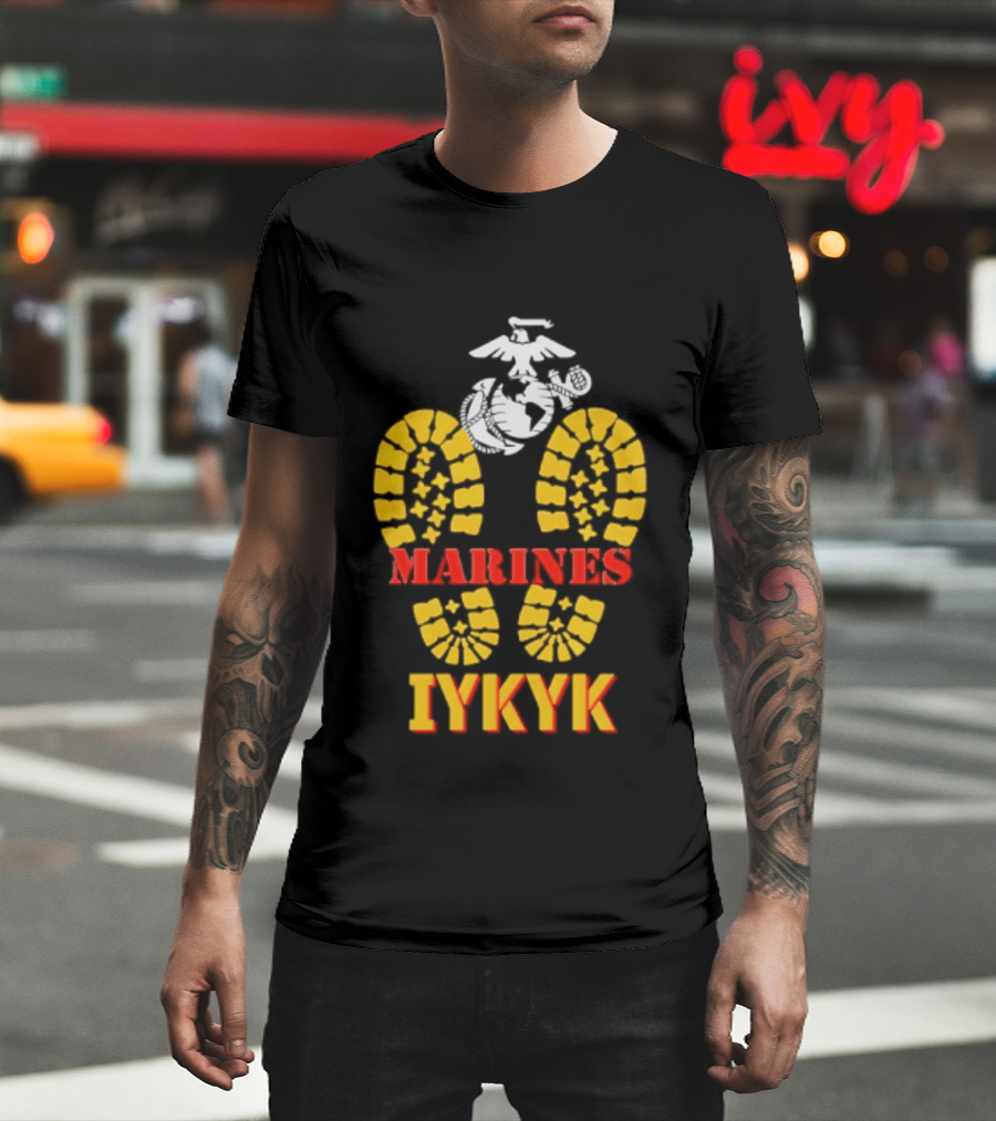 Marines IYKYK USMC Eagle Globe Anchor Boot Print T-Shirt