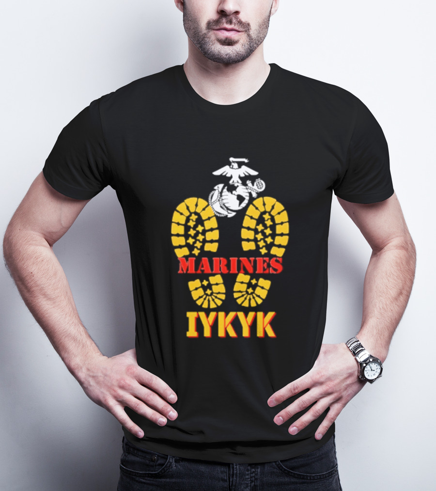 Marines IYKYK USMC Eagle Globe Anchor Boot Print T-Shirt