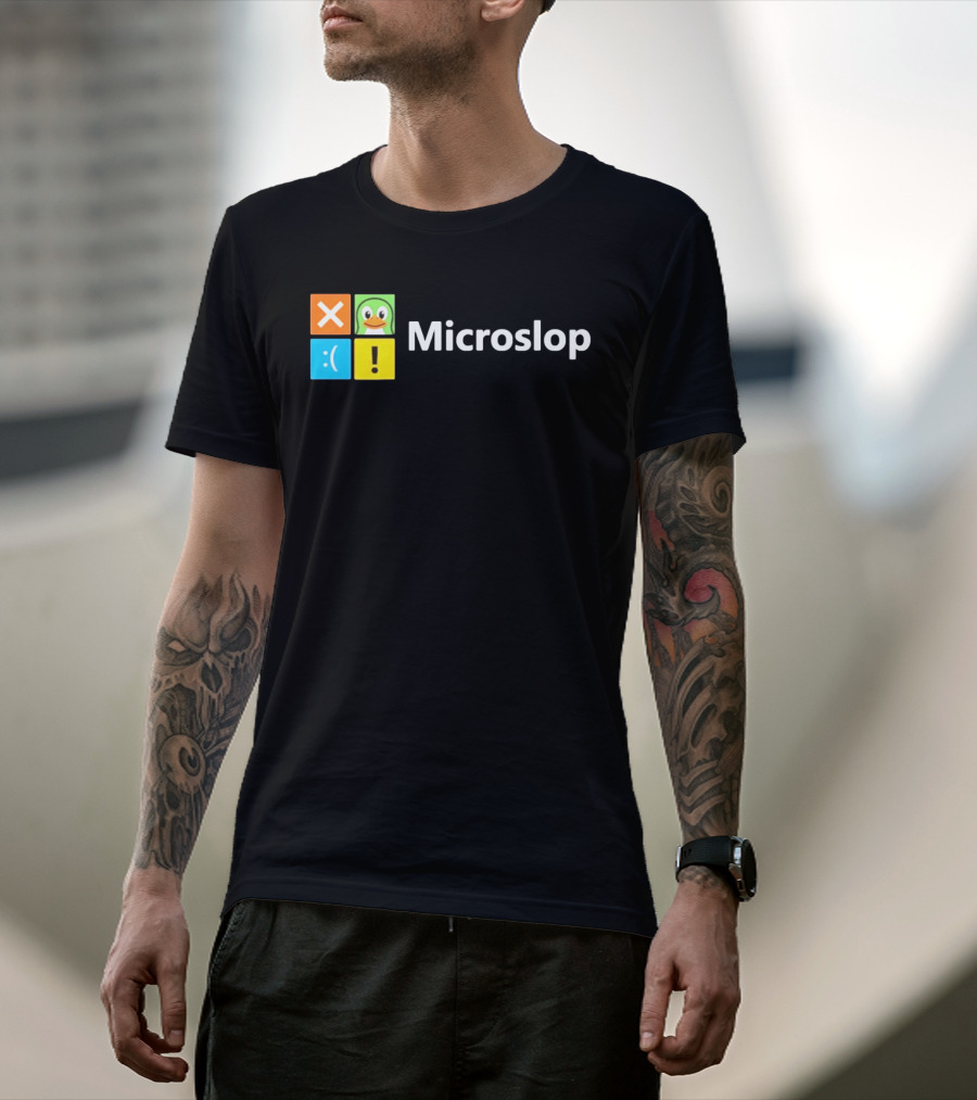 Microslop Parody Tech Developer Icons Linux Microsoft Windows T-Shirt